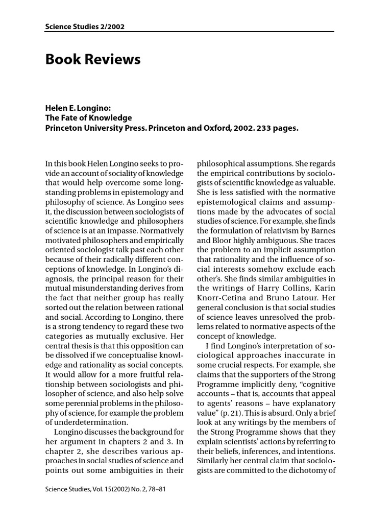 Longino - Helen - The Fate Ok Knowledge - Book REVIEW | PDF | Knowledge ...