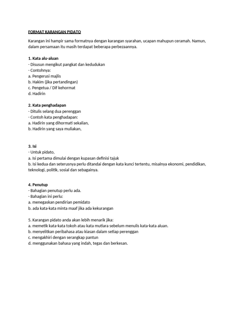 Format Karangan Pidato | PDF | Kajian Bahasa Asing