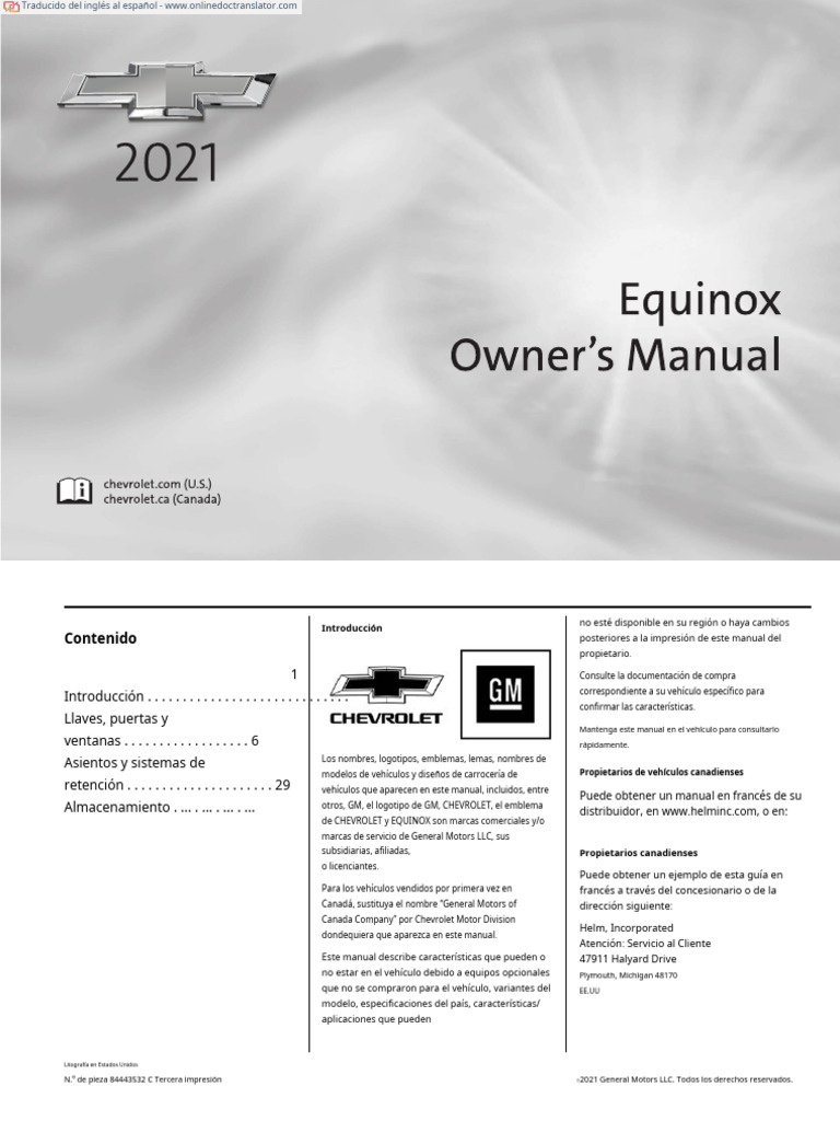 21 CHEV Equinox OM en US U 84443532C 2021FEB23 3P-Pages-1.en - Es | PDF | Motores generales ...