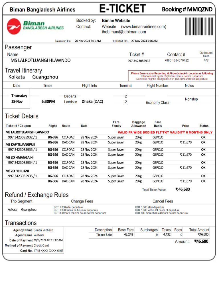 Biman Invoice | PDF