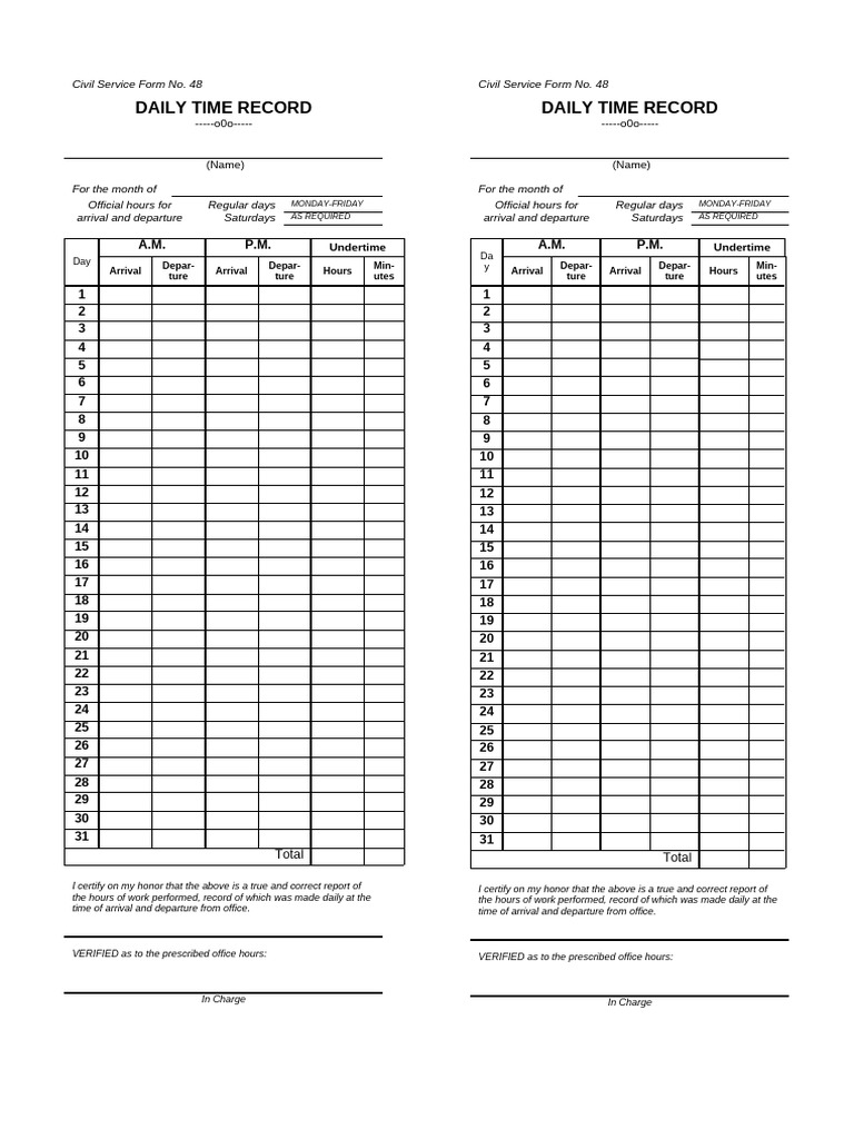 Daily-Time-Record-DTR | PDF
