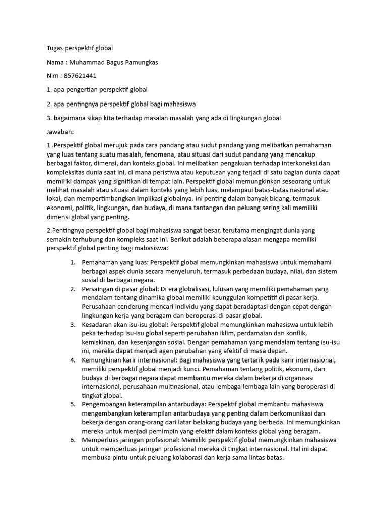 Tugas Perspektif Global | PDF | Karier & Perkembangan