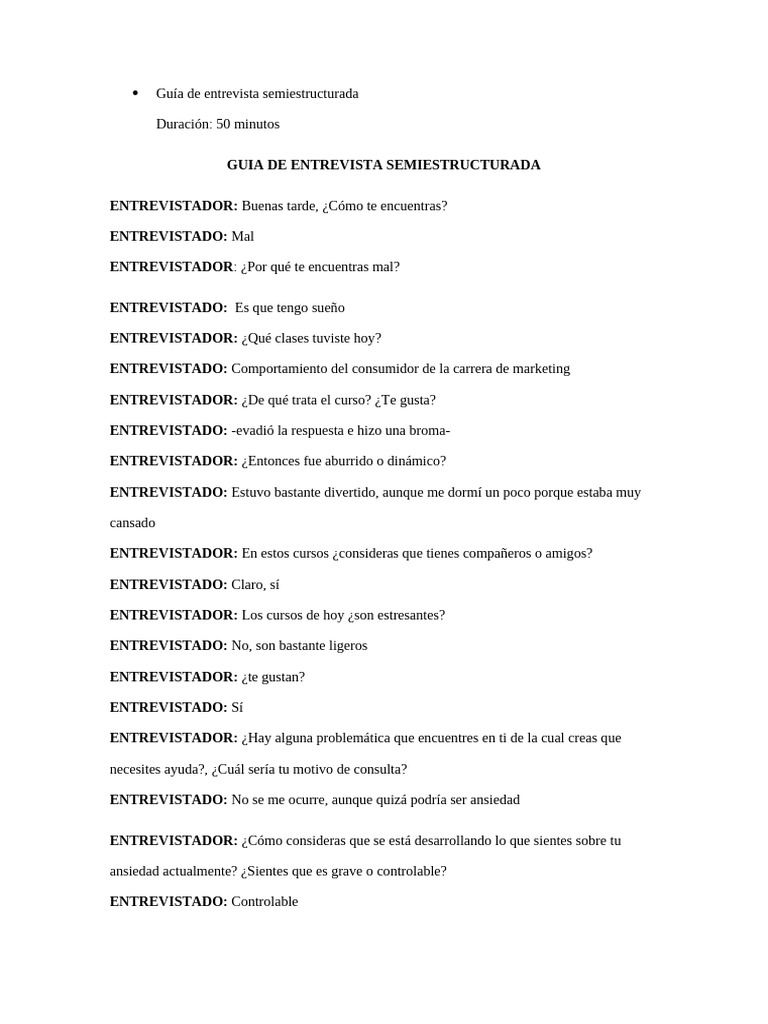 Guía de Entrevista Semiestructurada | PDF | Ansiedad | Sicología