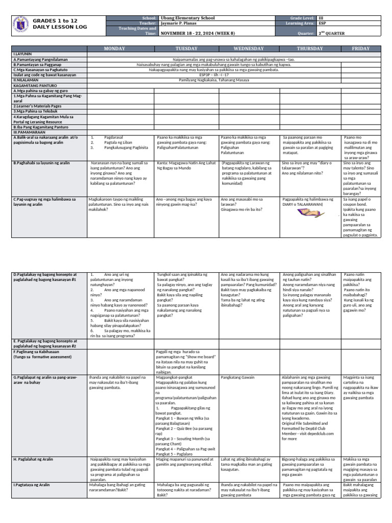 DLL - Esp 3 - Q2 - W8 | PDF
