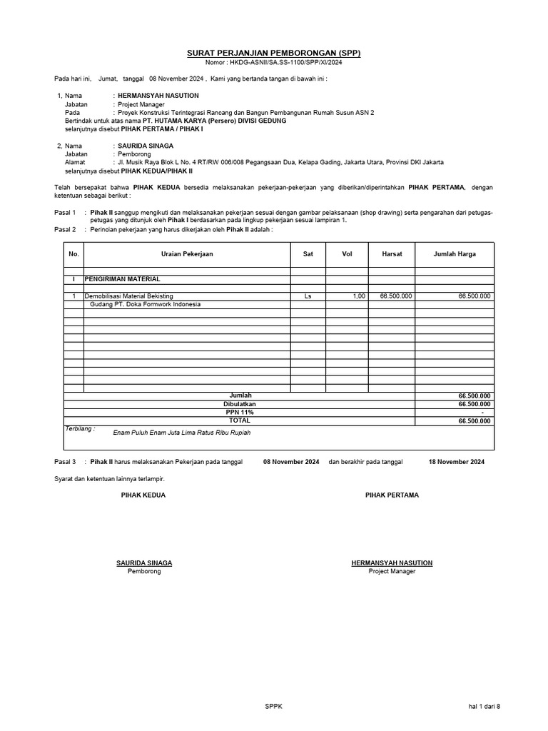 Pengembalian Material Doka - Saurida Sinaga | PDF