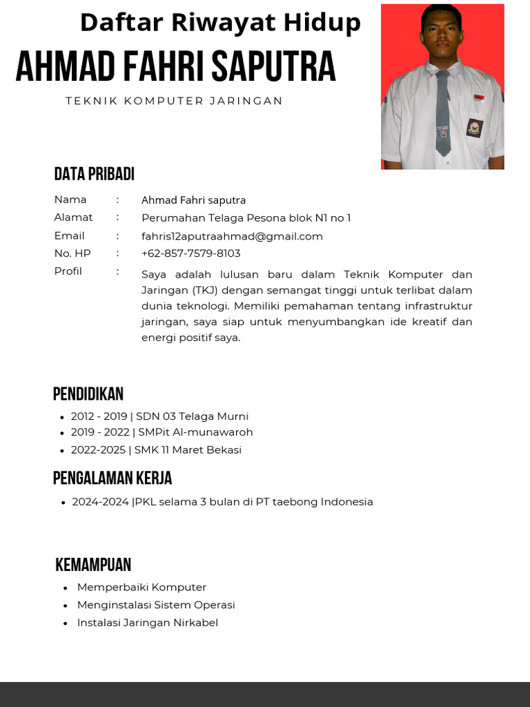 CV Ahmad Fahri Saputra - 20240822 - 113425 - 0000 | PDF | Teknologi & Rekayasa