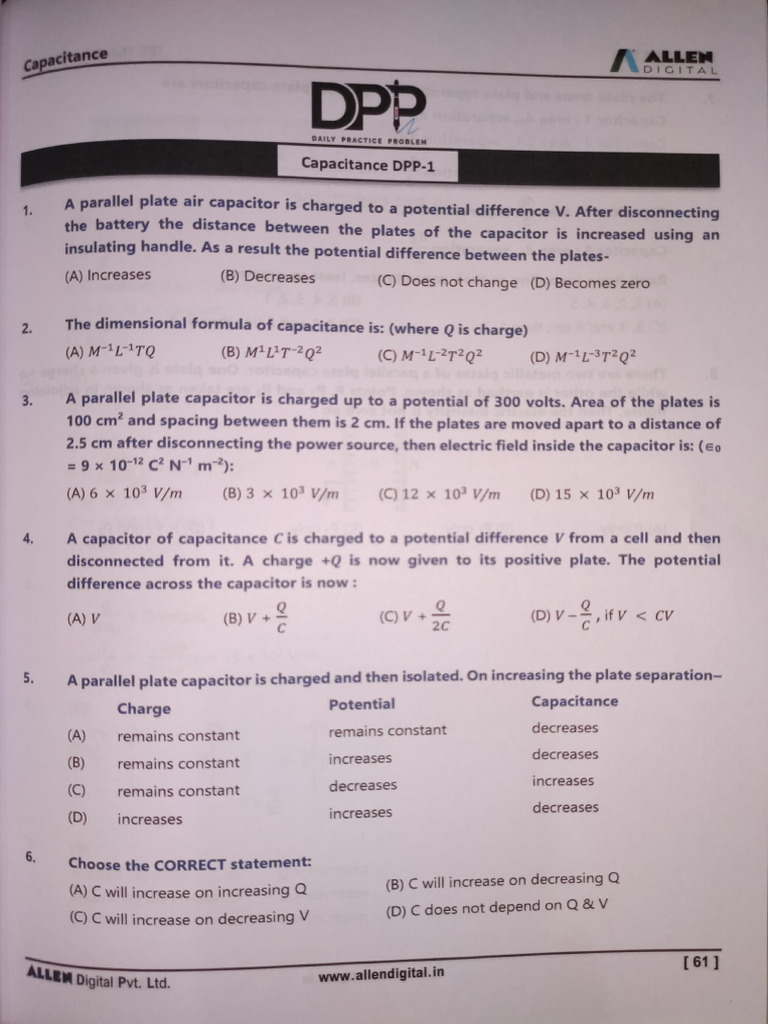 Mains Capacitor DPP | PDF