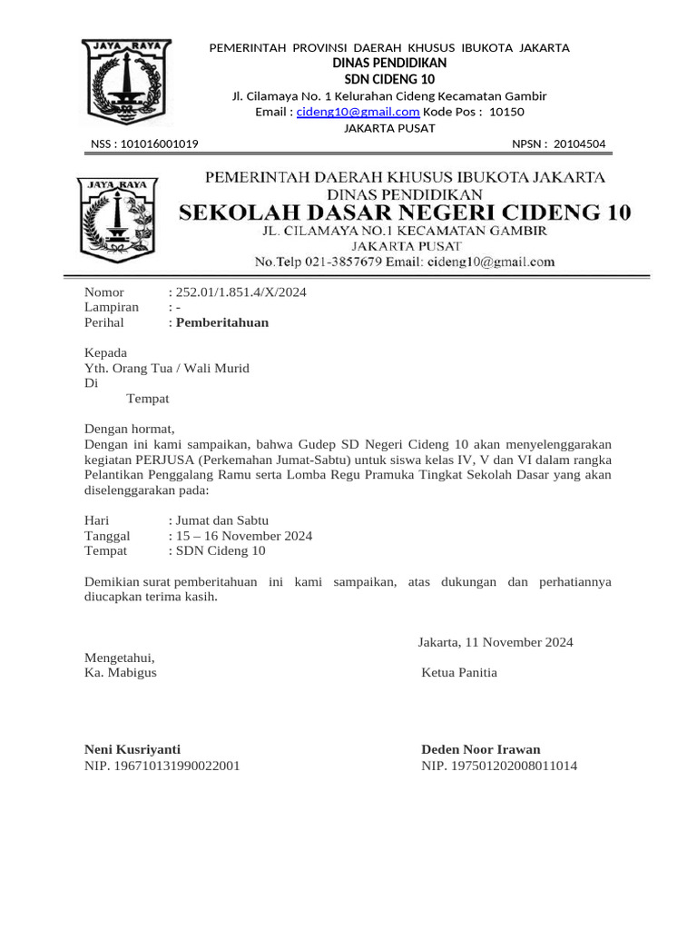 Surat Pemberitahuan PERJUSA 0151124 | PDF
