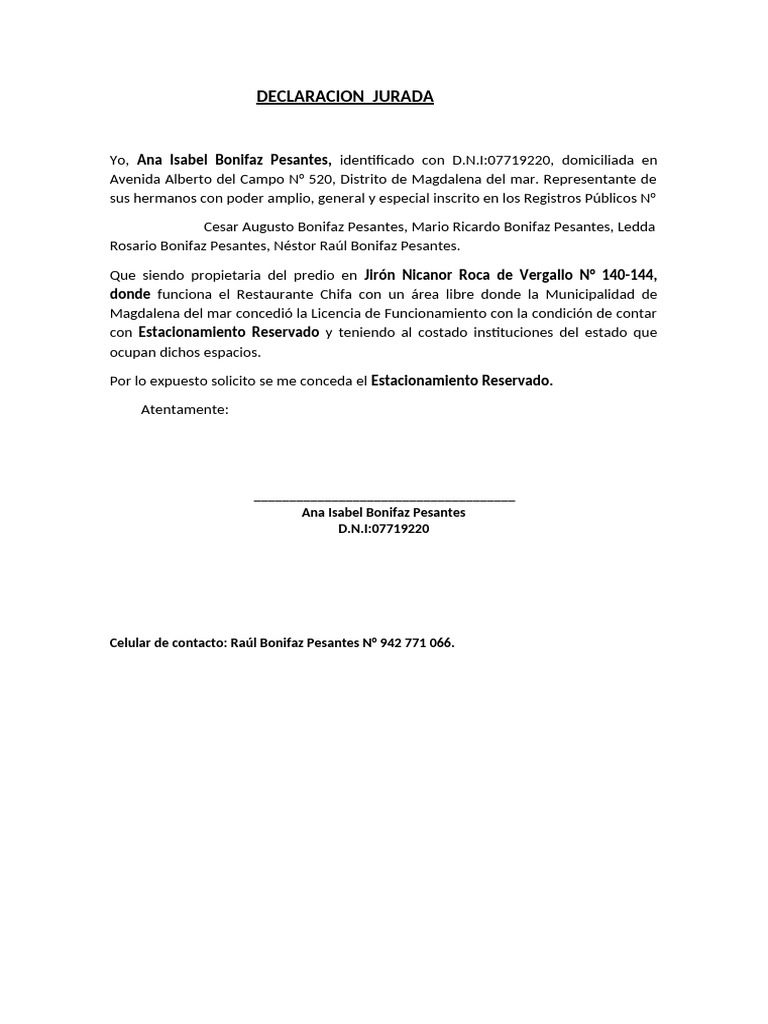 Declaracion Jurada | PDF | Derecho