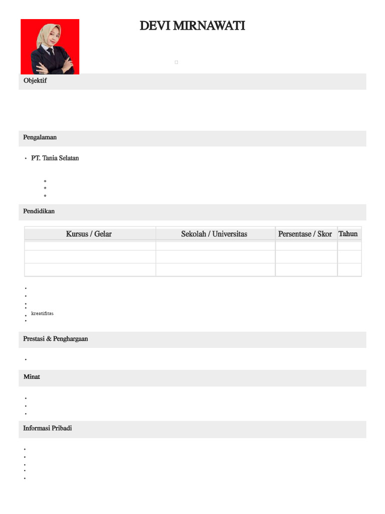 CV Lamaran Pekerjaan - Devi Mirnawati - Compressed | PDF
