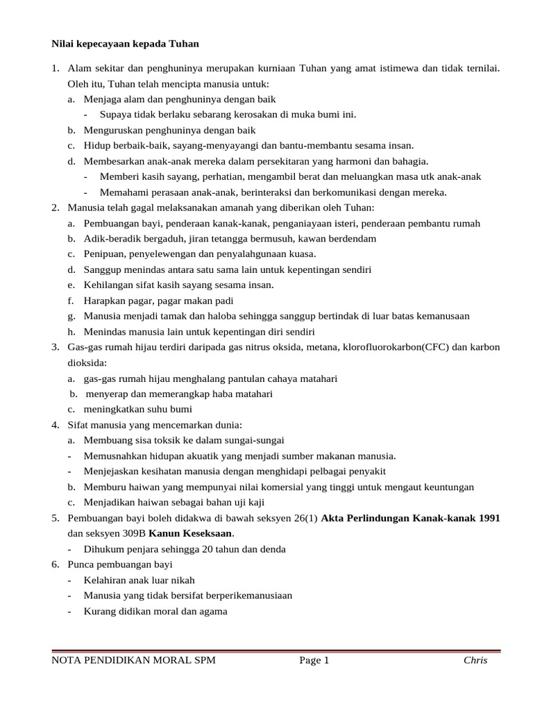 Nota Pendidikan Moral SPM | PDF