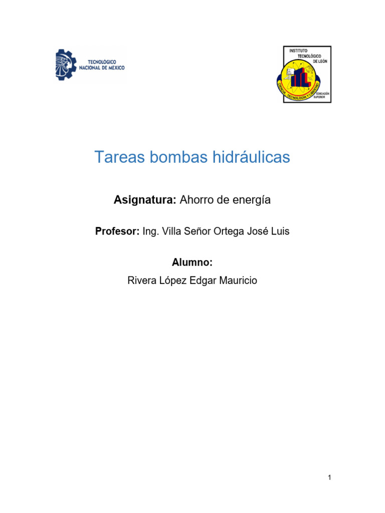 TAREA 6 Tareas Bombas Hidráulicas | PDF | Bomba | Ingeniería Química