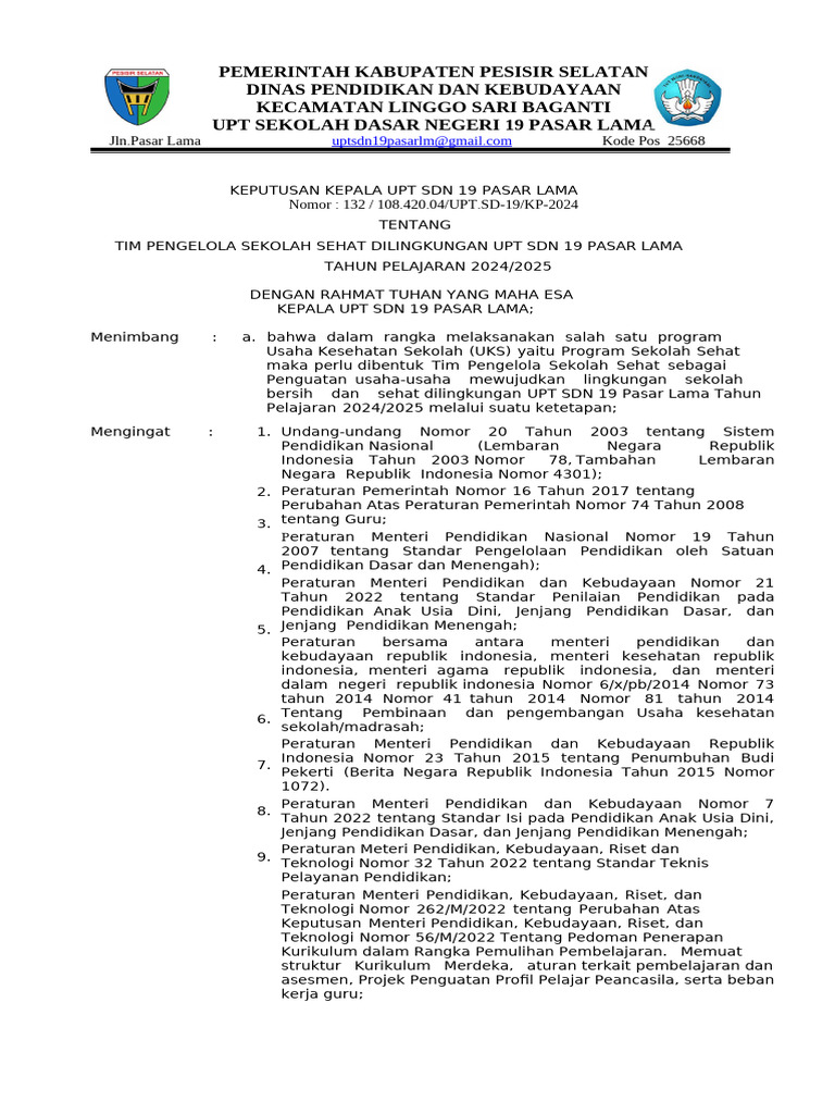 SK Tim Sekolah Sehat | PDF