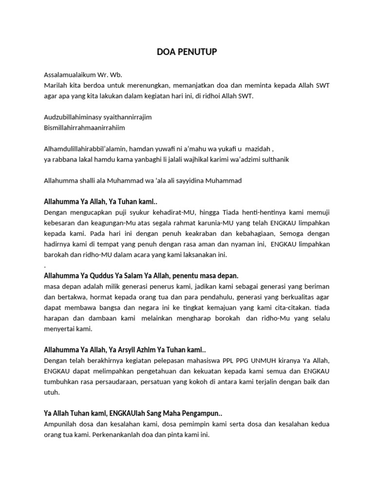 Doa Penutup Acara Pelepasan Mahasiswa | PDF