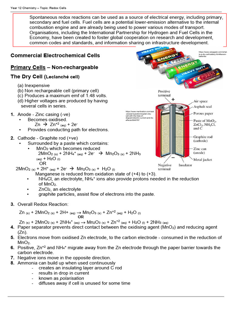 Comerical Cells Notes | PDF | Redox | Electrode