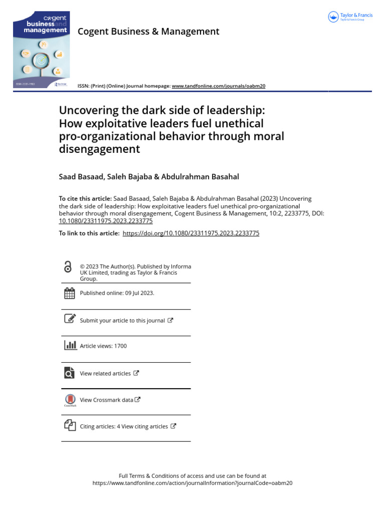 Uncovering The Dark Side of Leadership How Exploitative Leaders Fuel Unethical Pro ...