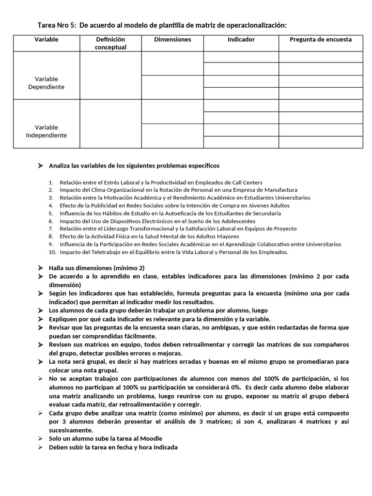 Tarea Grupal N°5 | PDF | Matriz (Matemáticas) | Metodología de encuesta