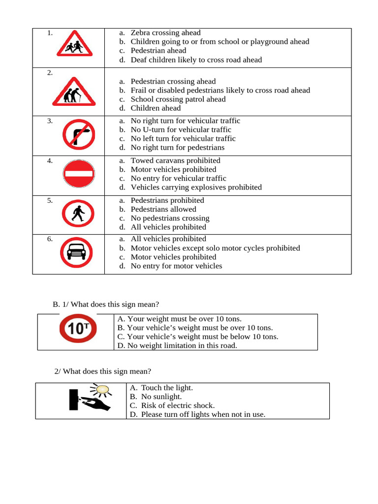 Traffic Signs For Test 1819g9 412201812 | PDF | Traffic | Vehicles