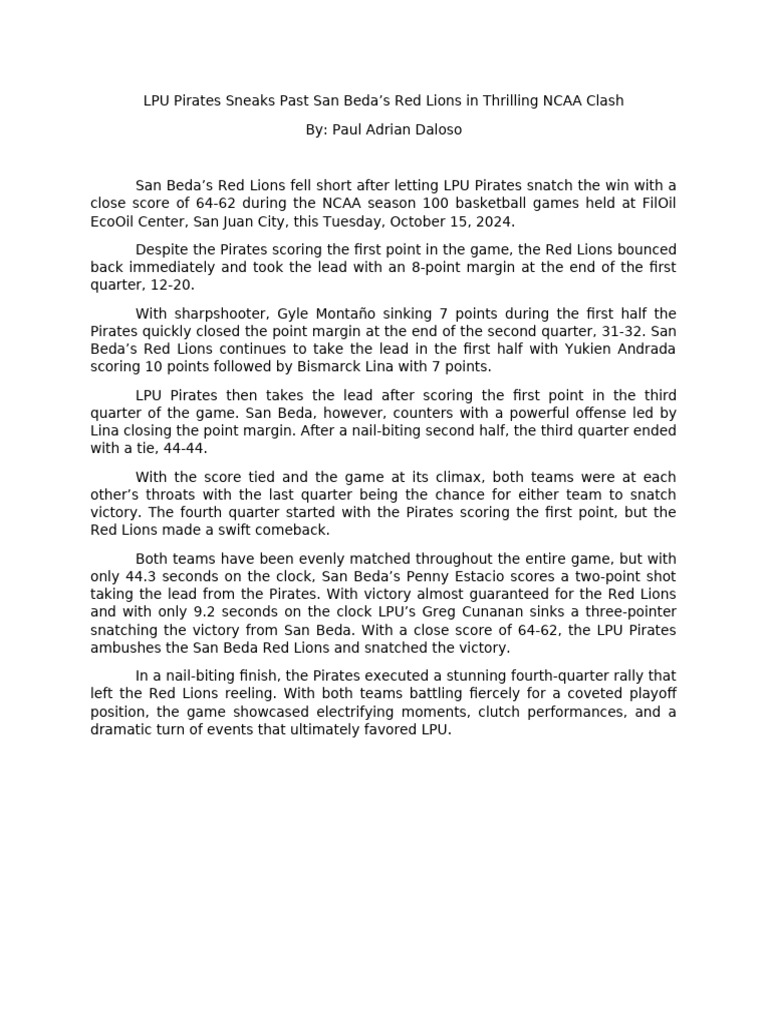 LPU Vs San Beda | PDF