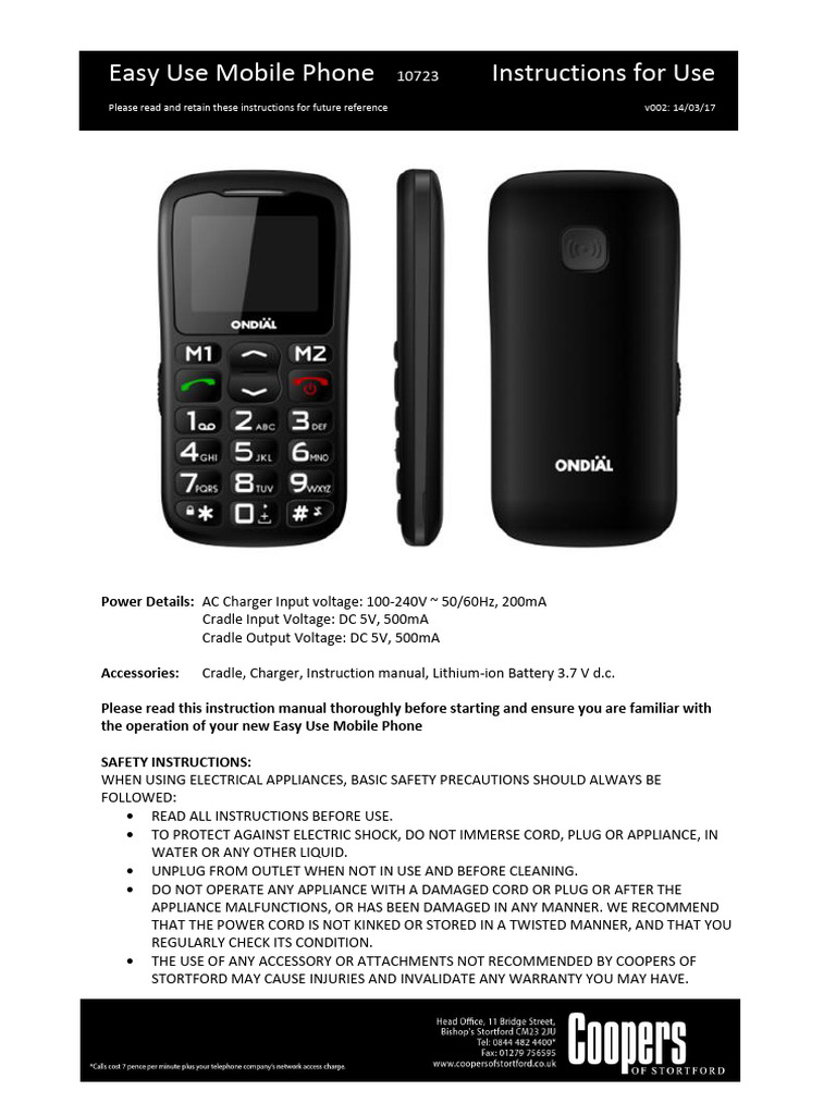 Easy Use Mobile Phone Instructions For Use: Please Read and Retain ...