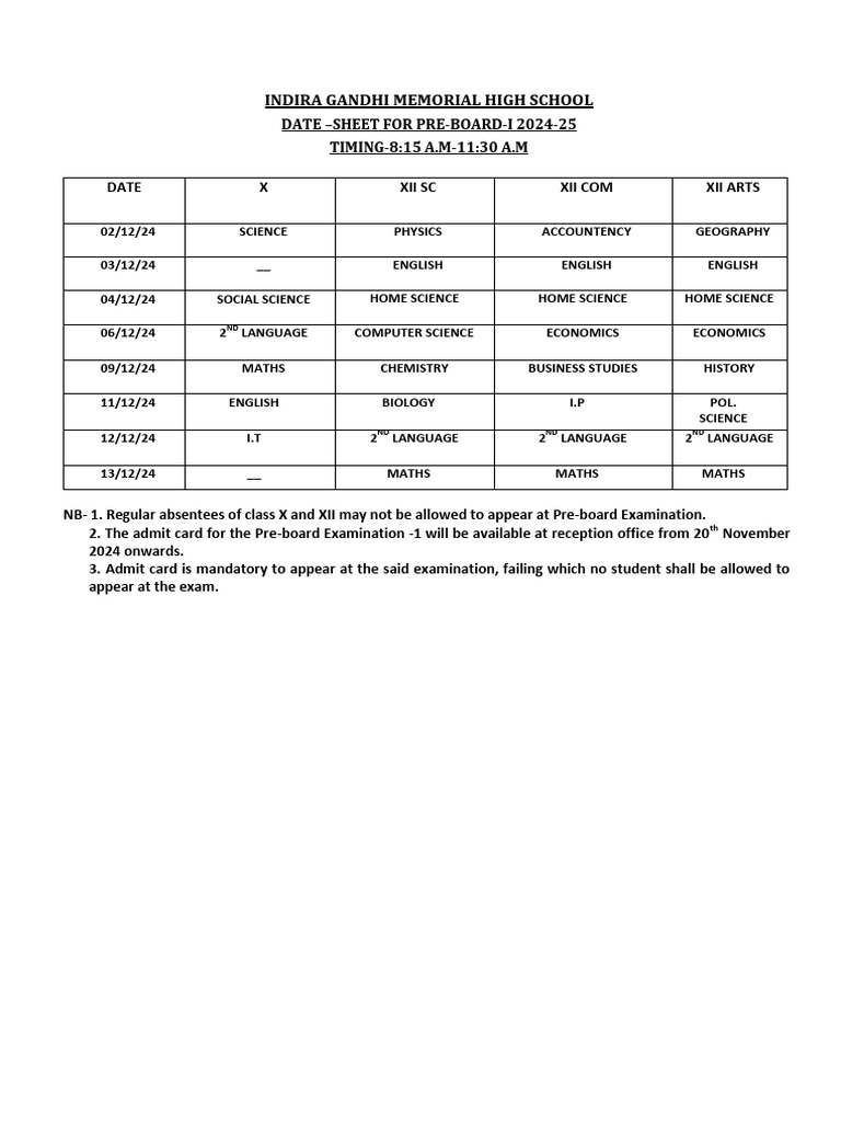 Date - Sheet For Pre-Board-1 2024-25 | PDF