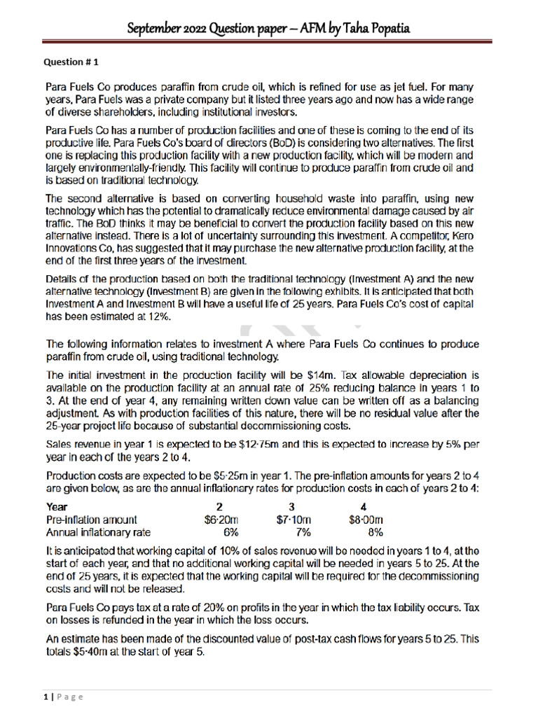 AFM September 2022 Exam Paper | PDF