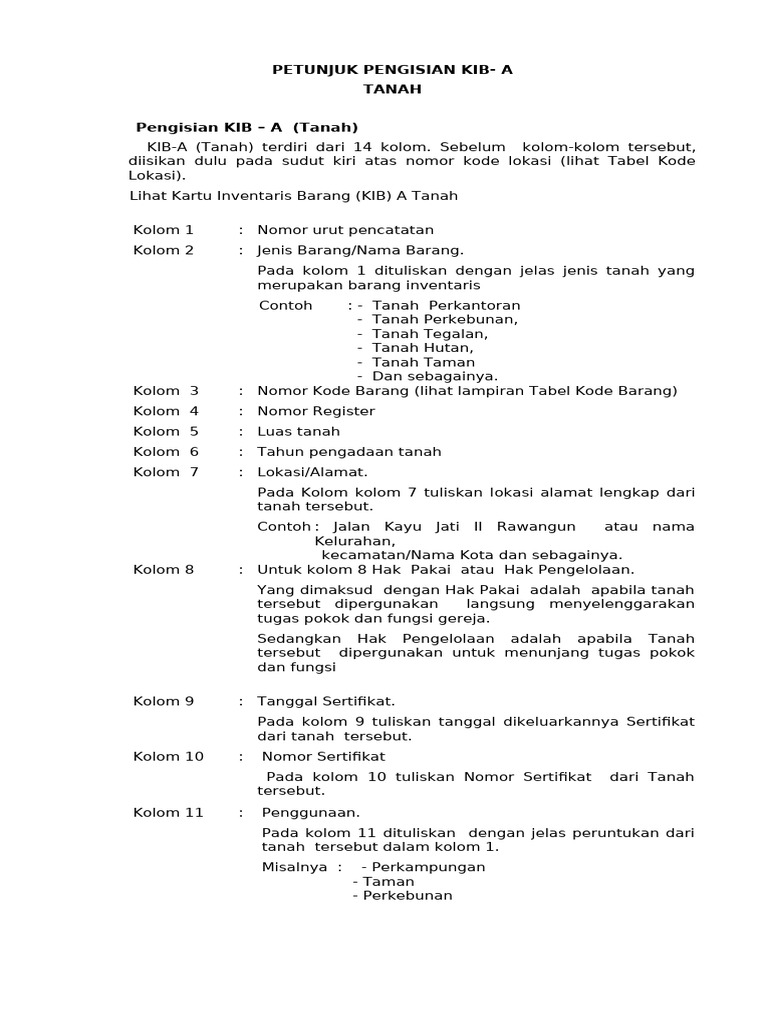 Petunjuk Pengisian - KIB A 2022 | PDF