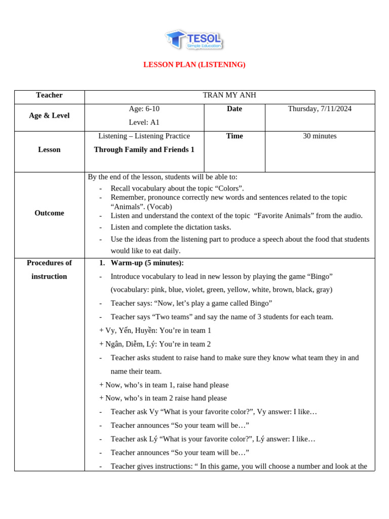 TSE Listening Lesson Plan - M Anh | PDF | Human Communication ...