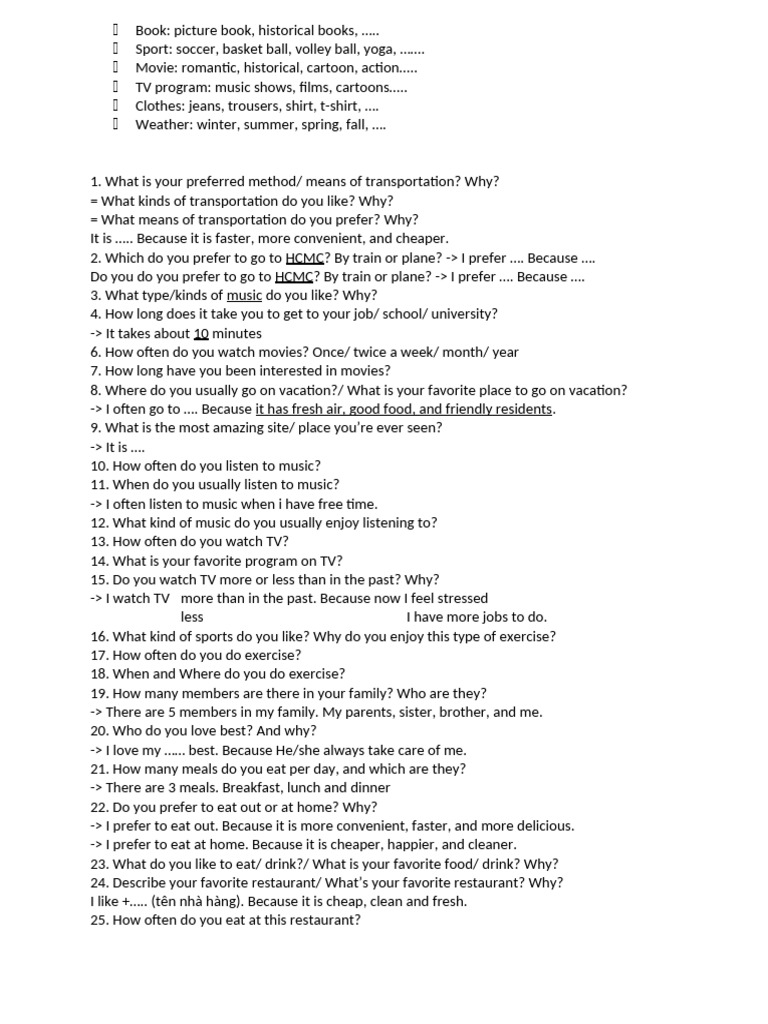 Daily Life Preferences and Activities | PDF | Meal