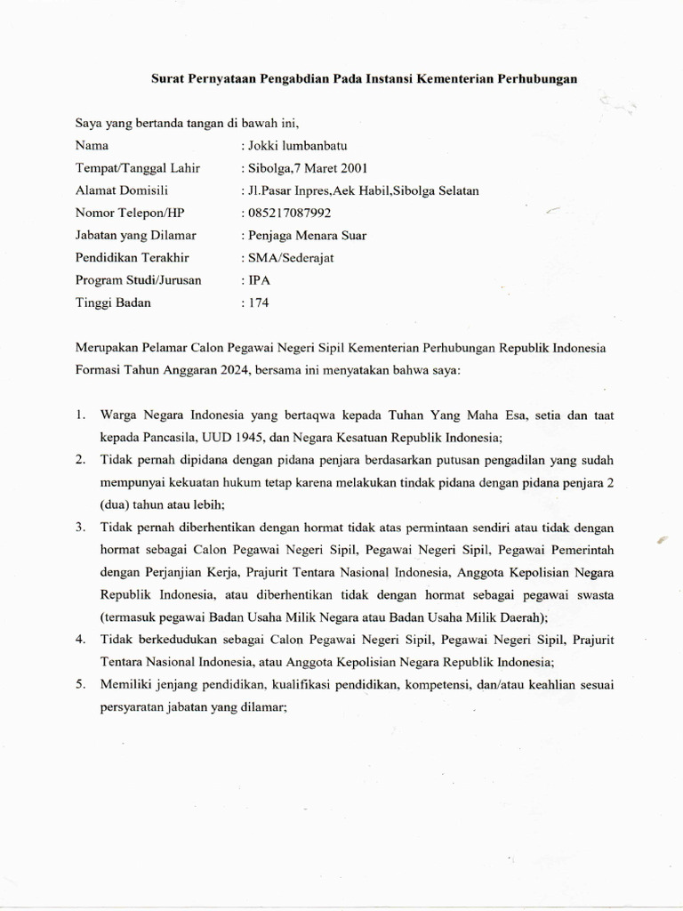 Surat Pernyataan Joki | PDF