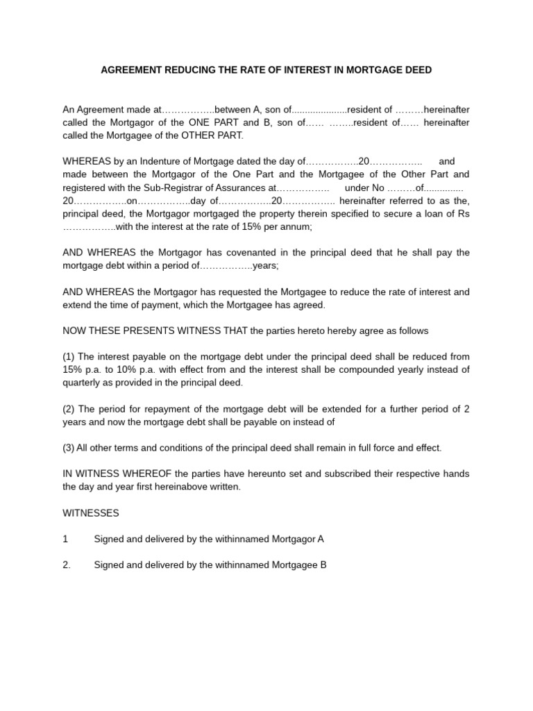 Agreement Reducing The Rate of Interest in Mortgage Deed | PDF