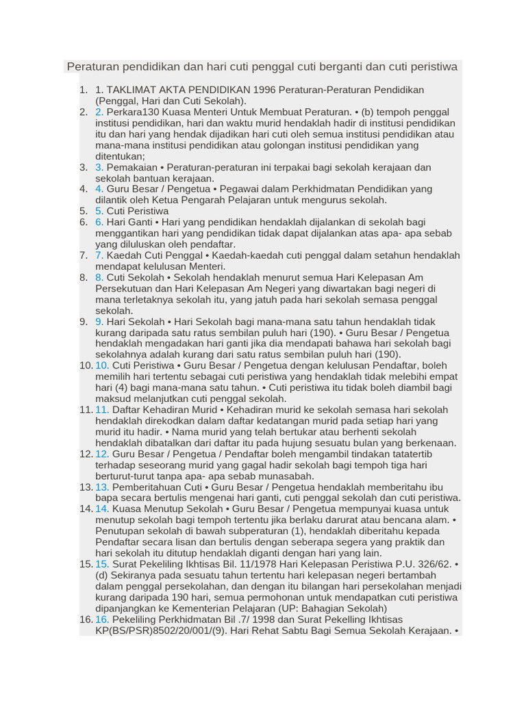 Peraturan Pendidikan Dan Hari Cuti Penggal Cuti Berganti Dan Cuti ...