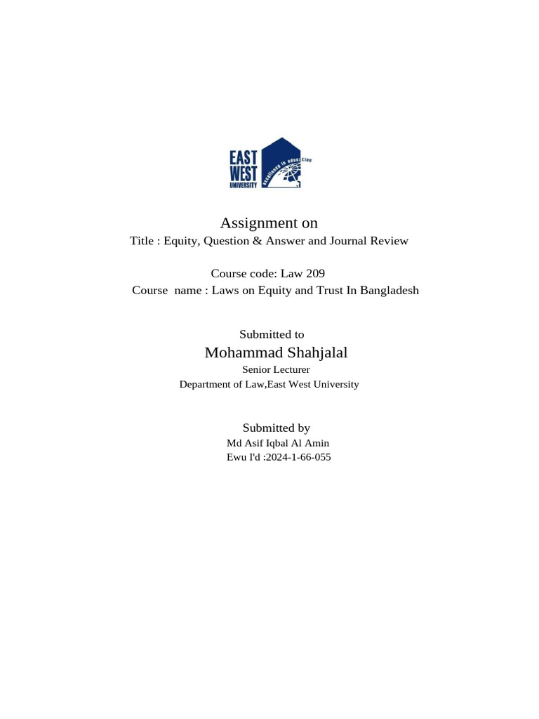 Assignment On Equity-1 | PDF | Equity (Law) | Common Law