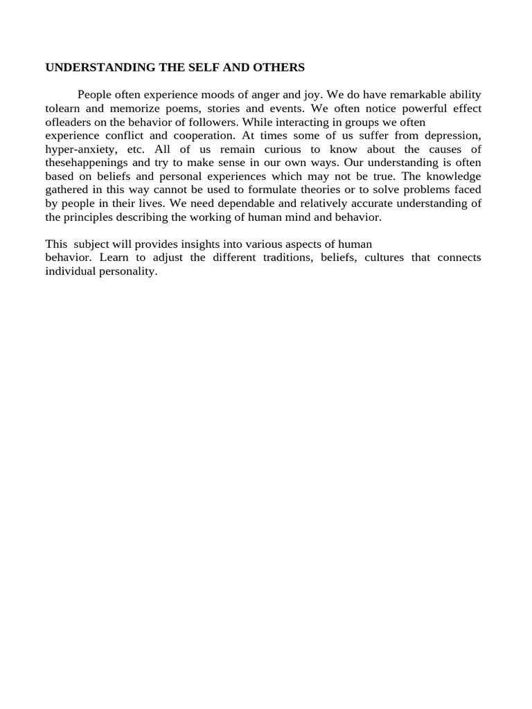 Understanding The Self and Others | PDF