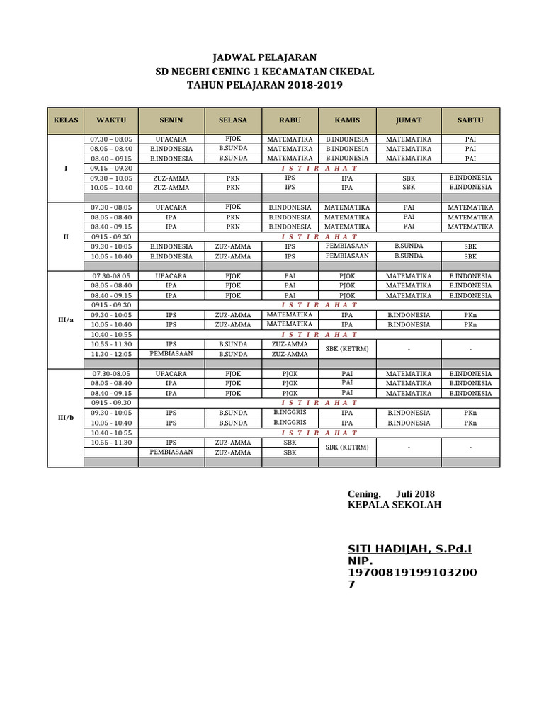 Jadwal Pelajaran Bu Mul | PDF