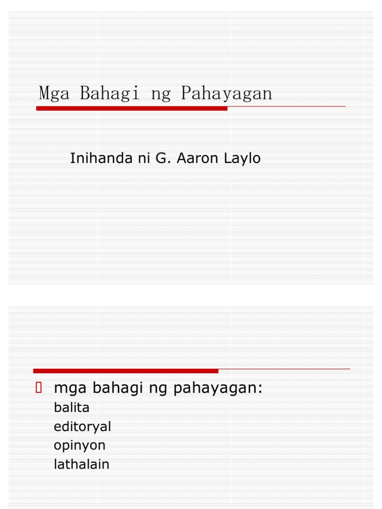 Mga Bahagi Ng Pahayagan