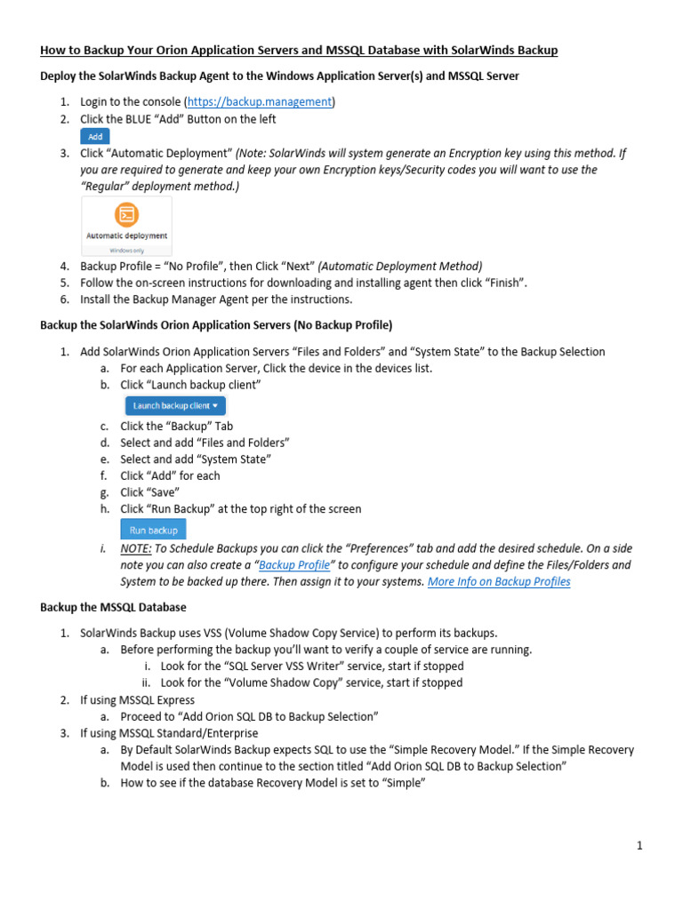 SolarWinds Backup for Orion Servers | PDF | Microsoft Sql Server ...