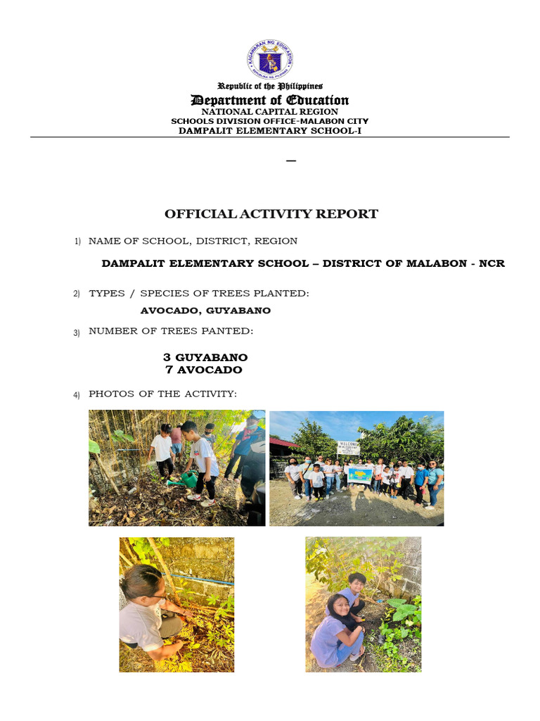Dampalit Es1 Activity Report - 236K Tree Planting | PDF | Science ...