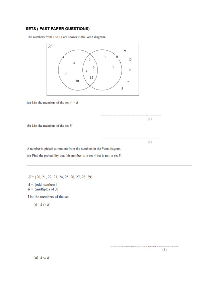 Sets Past Paper - Questions - 240921 - 234915 | PDF