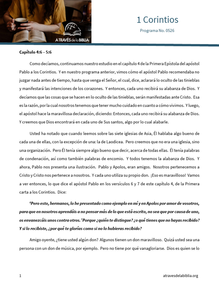 1 Corintios 4,6 - 5,6 | PDF | Primera epístola a los corintios | Pablo el apóstol
