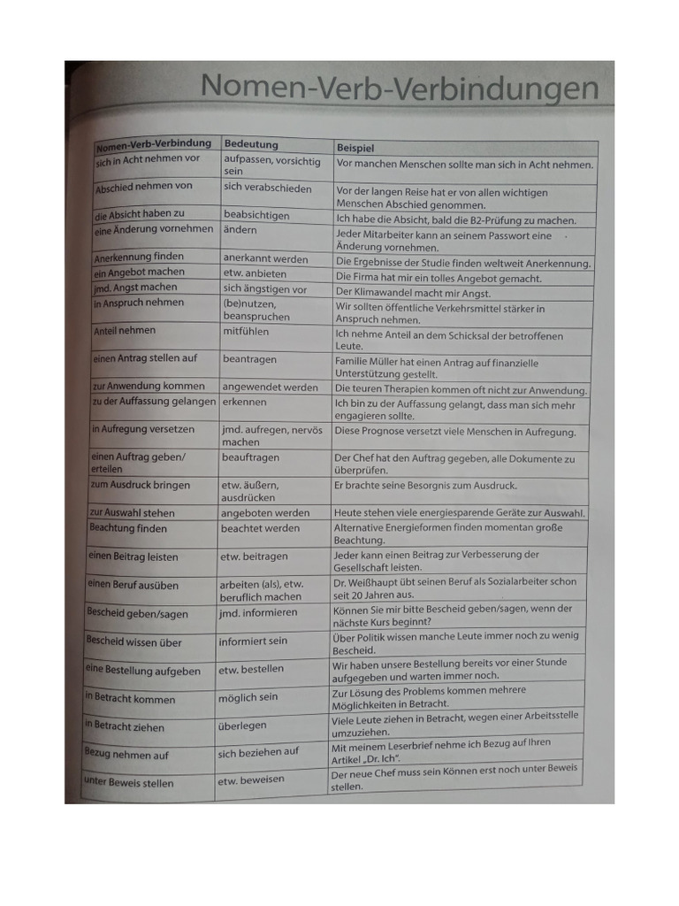 Nomen Verb Verbindungen B2 | PDF