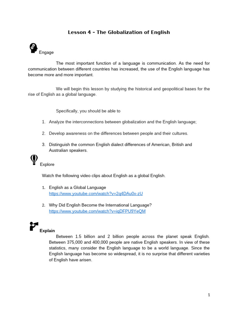 Lesson 4 Globalization | PDF | English Language | English As A Second Or Foreign Language