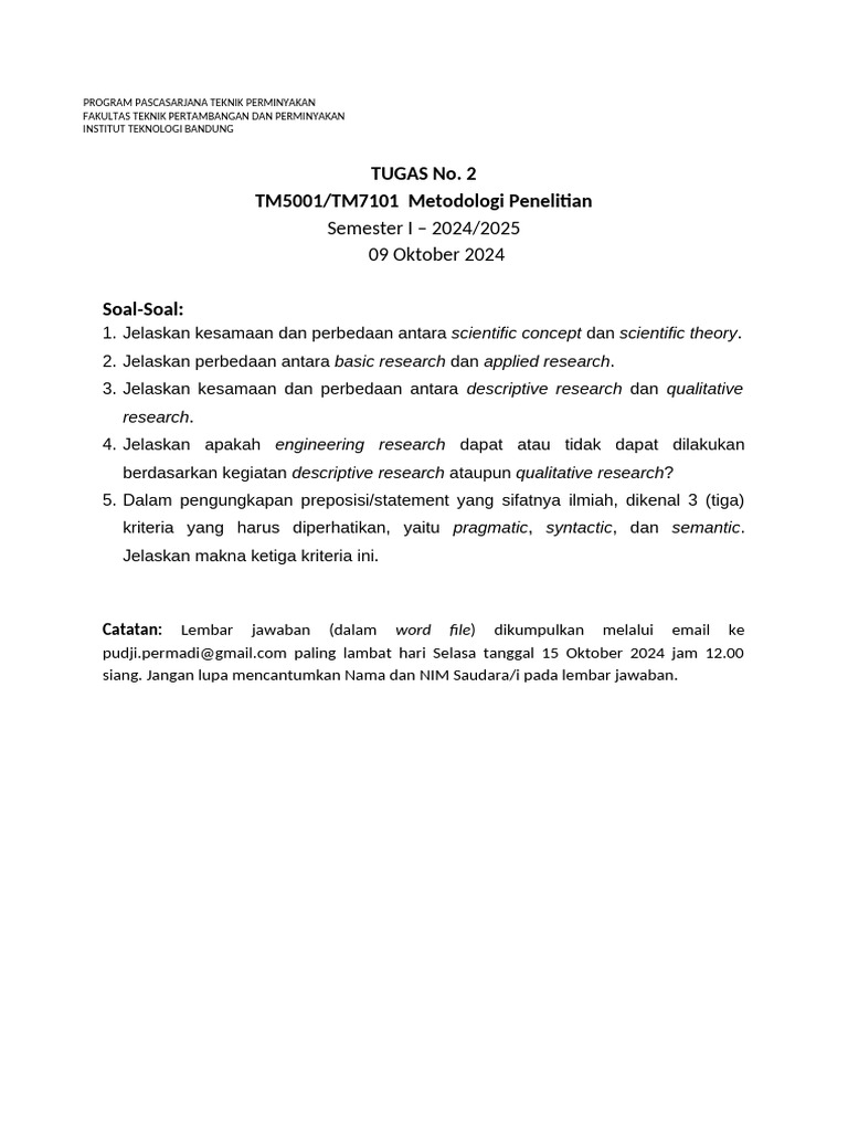 TM5001 - TM7101 Met - Pen - Sem - I - 2024 2025 - PR 2 | PDF