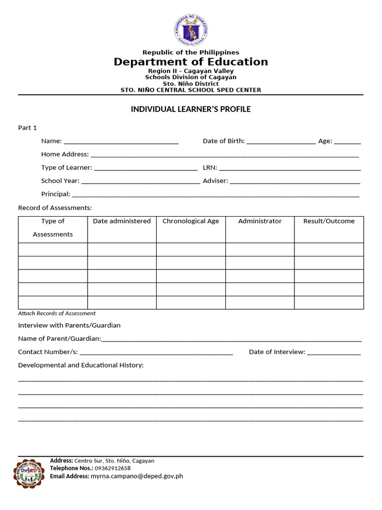 Other Forms INDIVIDUAL PROFILE BIR ITP IEP | PDF | Individualized ...