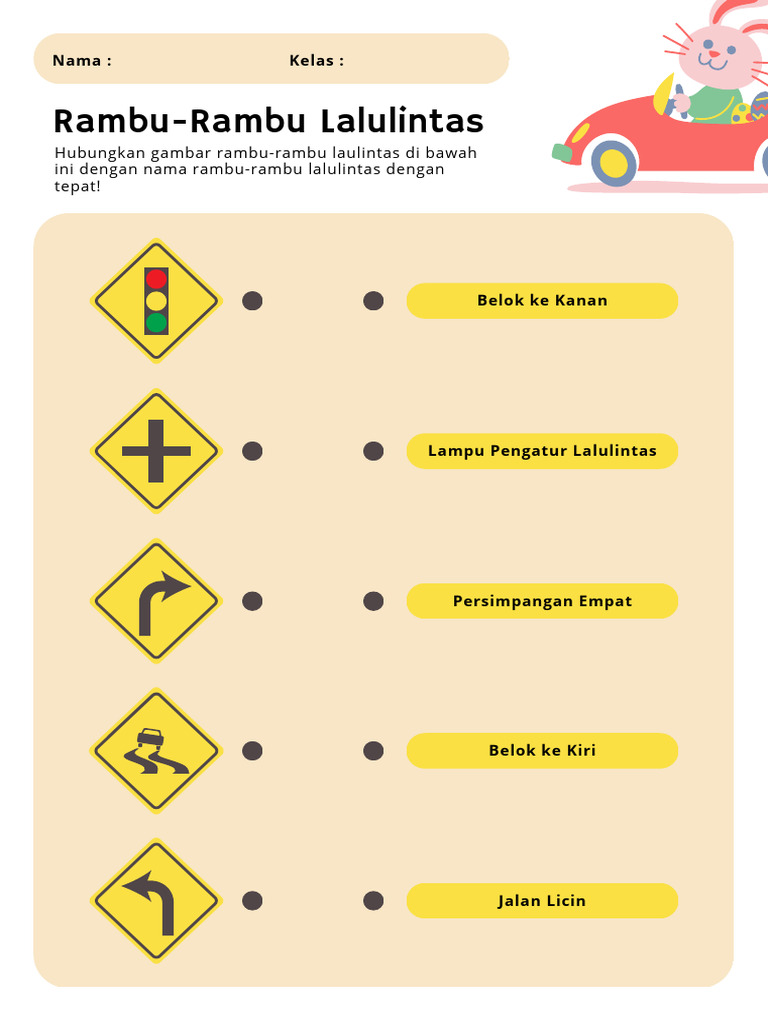 Lembar Kerja Mengenal Rambu-Rambu Lalulintas Sederhana Kuning Illustratif | PDF