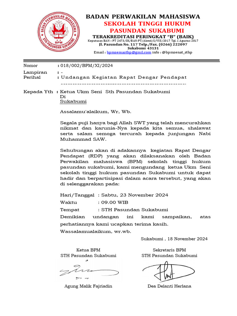 Surat Undangan RDP Ukm Seni | PDF