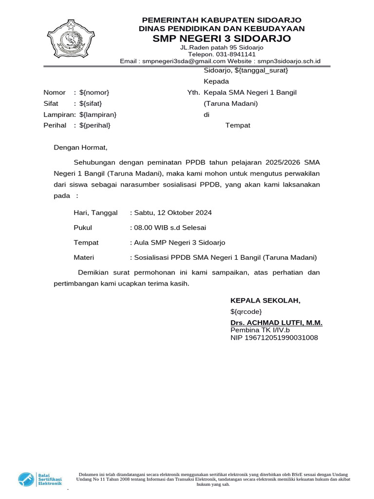 Permohonan Narasumber - SMAN 1 BANGIL | PDF