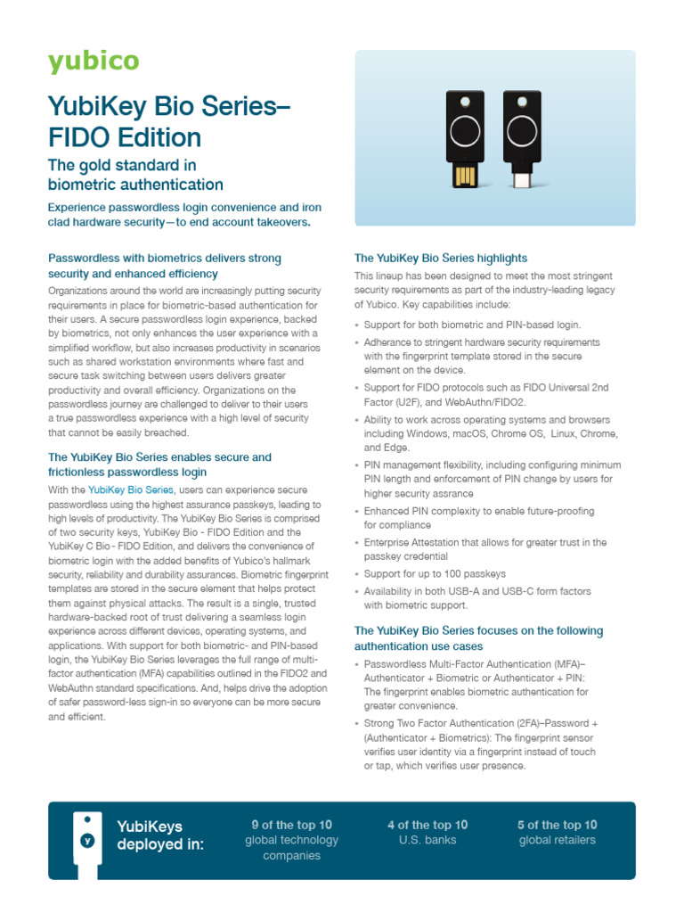 YubiKey Bio Series - FIDO Edition | PDF | Authentication | Computing