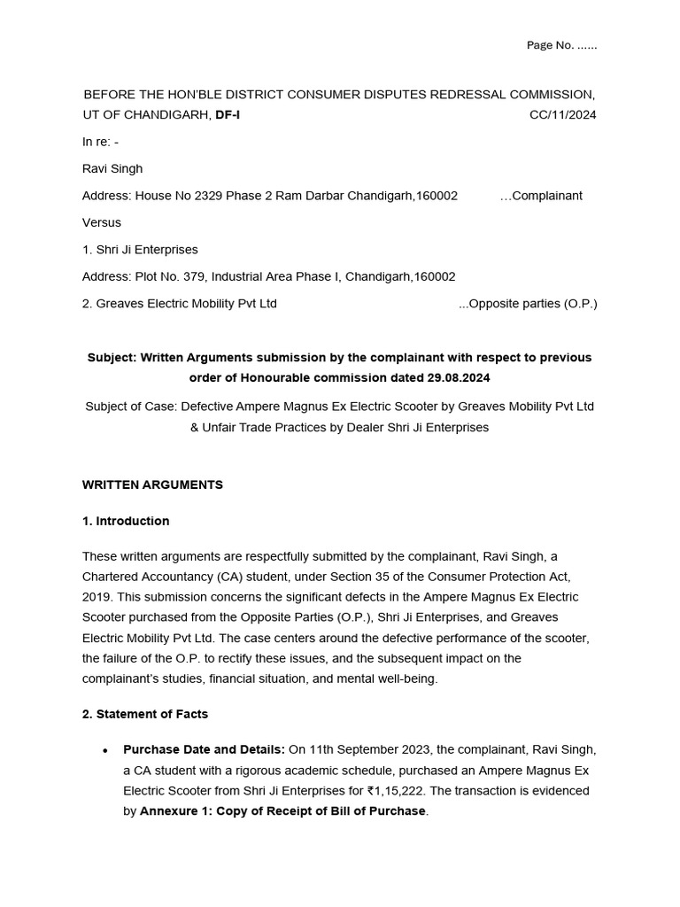 Written Arguments in Re 29824 Order | PDF | Consumer Protection | Damages