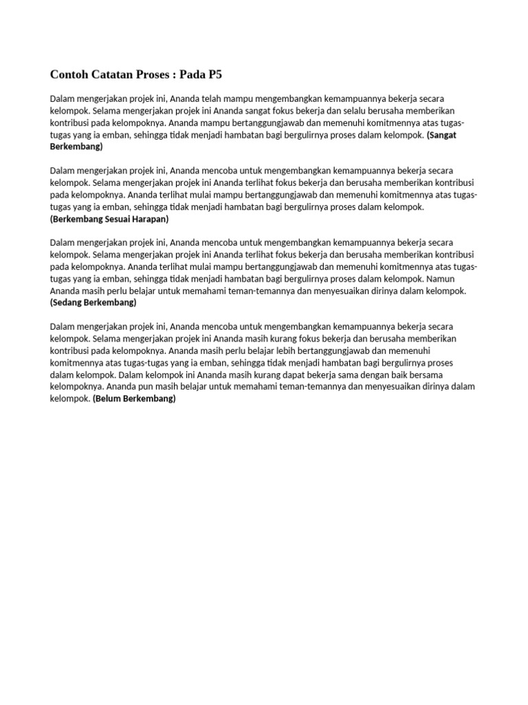 Contoh Catatan Proses Pada P5 | PDF | Karier & Perkembangan | Bisnis